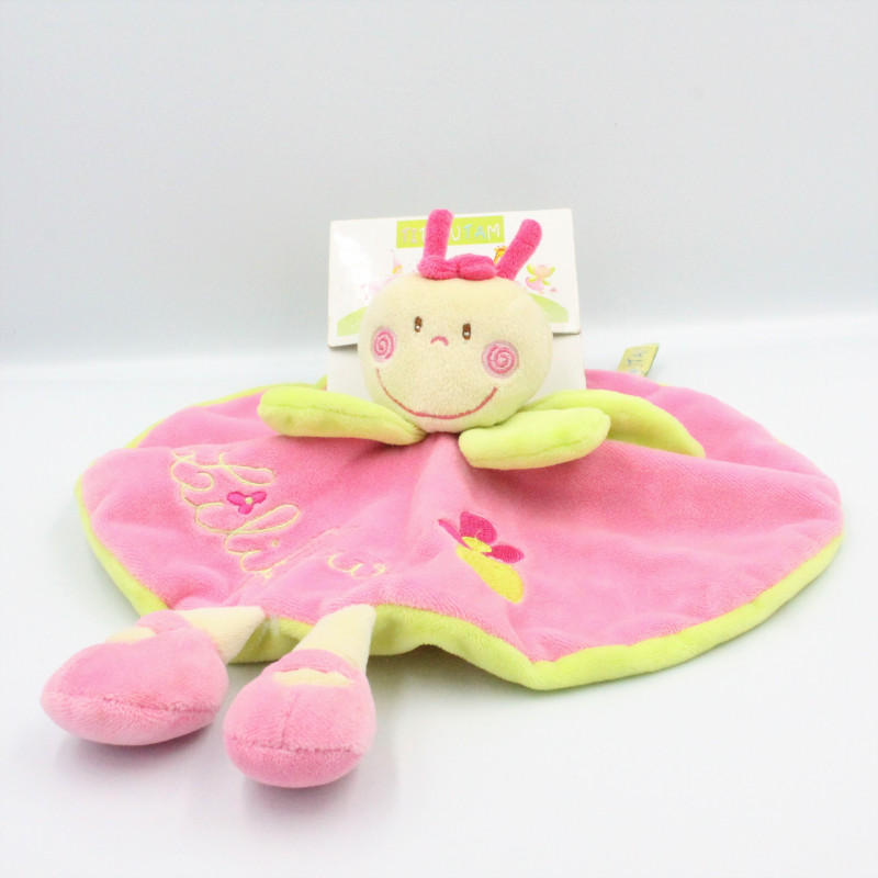 Doudou plat Lilifleur rose vert TITOUTAM
