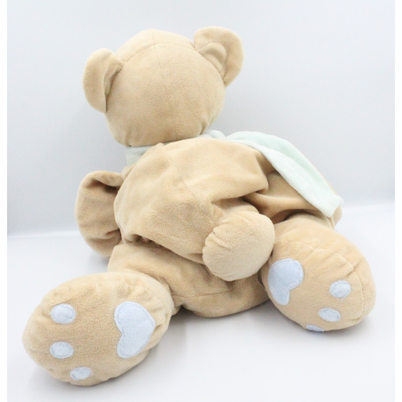 Grand Doudou ours beige écharpe bleu JOLLYBABY