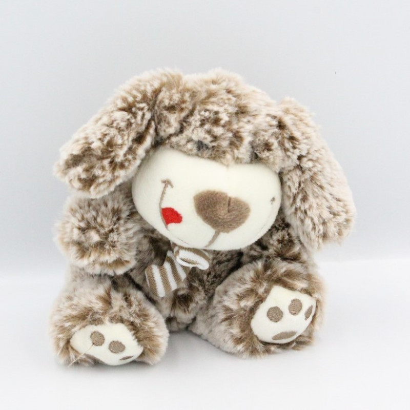 Doudou chien marron écharpe rayé NATURE COLLECTION