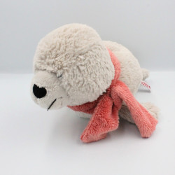 Doudou peluche phoque beige blanc foulard rose NICI