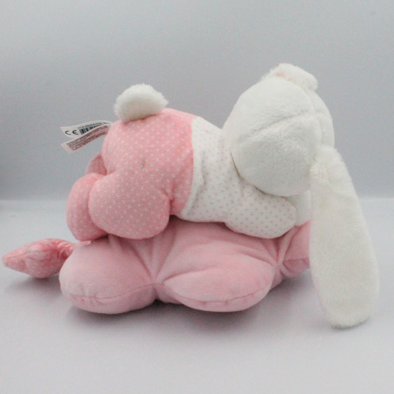 Doudou musical lapin rose blanc pois étoile coussin TEX BABY