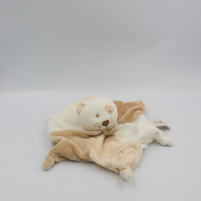 Doudou plat chat beige blanc Miaou BABY NAT