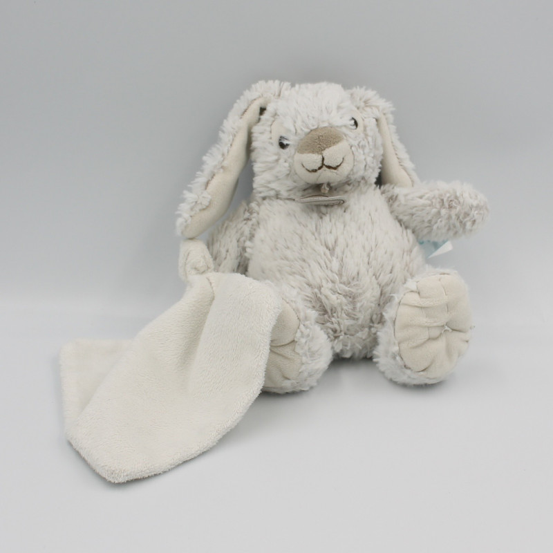 Doudou lapin beige blanc mouchoir Malow Baby nat