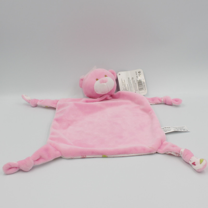 Doudou plat ours rose blanc coeurs LITTLE KIDS