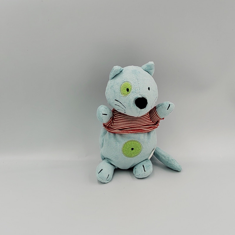 Doudou chat bleu rouge rayé BIBI