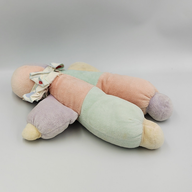 Ancien doudou poupée clown chiffon orange vert mauve jaune MUNDIA