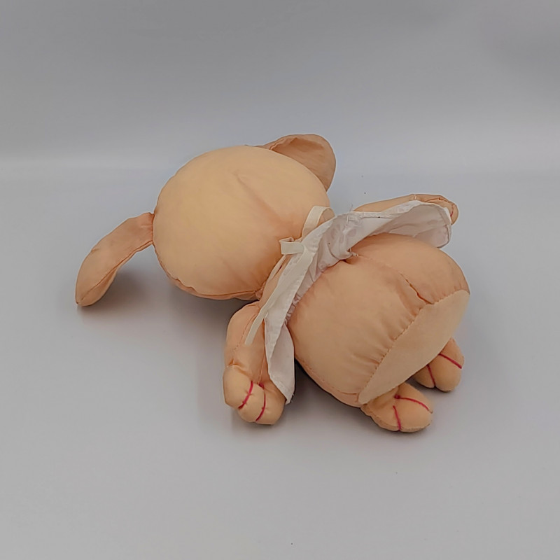 Peluche Puffalump lapin beige robe blanche fleurs rose 20 cm