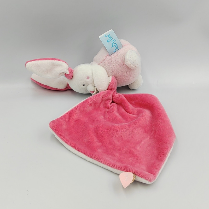 Doudou lapin rose blanc mouchoir Les Toudoux BABY NAT