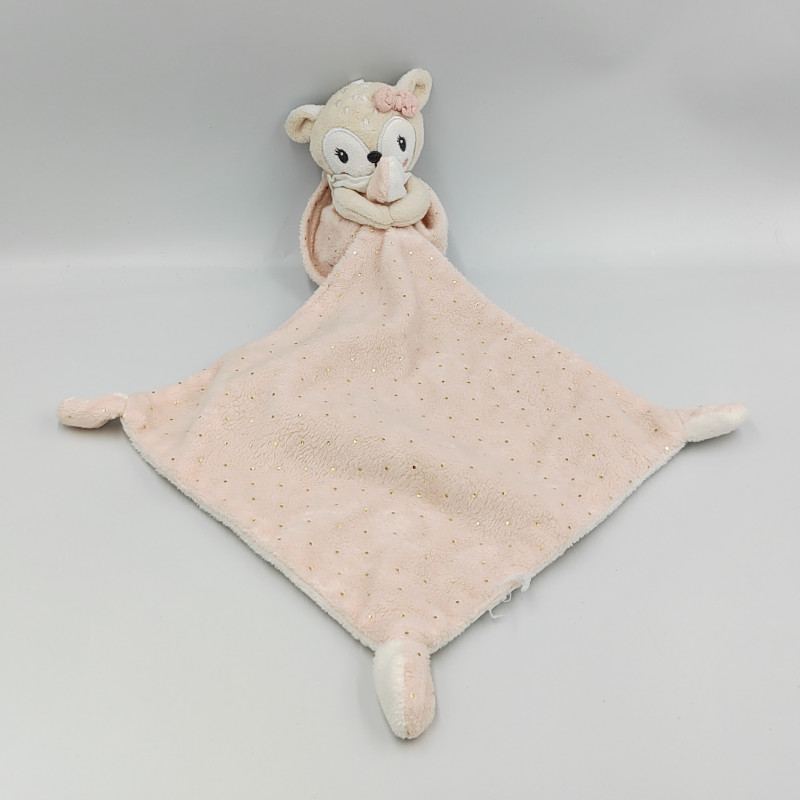 Doudou biche faon rose blanc pois dorés MOTS D'ENFANTS