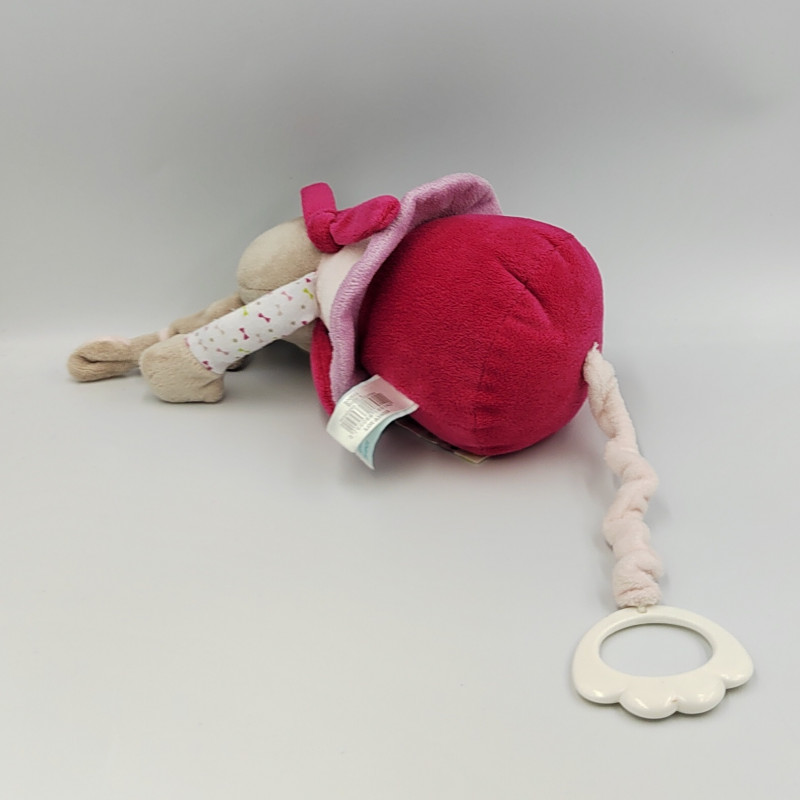Doudou musical lapin rose mauve blanc vert Diablotine BABY NAT