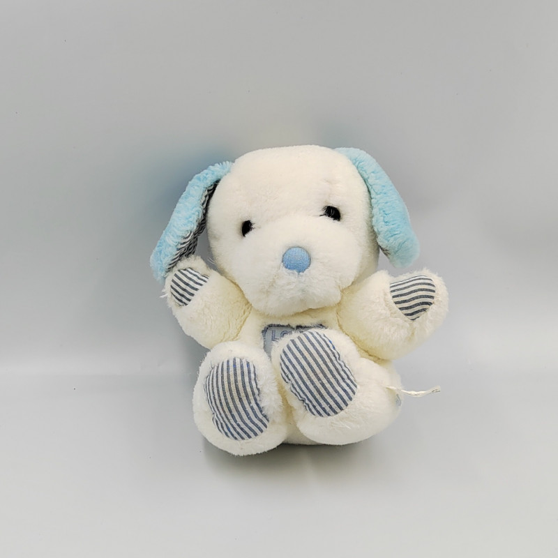 Doudou peluche chien blanc bleu LOVE LAND