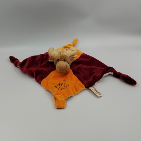 Doudou plat cerf renne elan rouge orange RODADOU RODA
