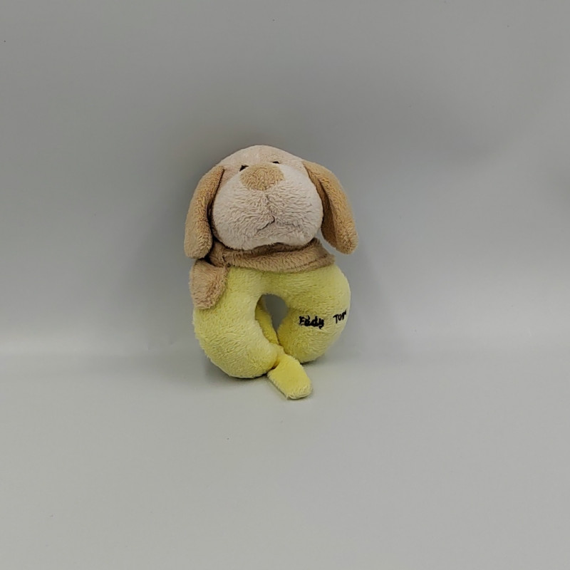 Doudou hochet chien jaune beige blanc EDDY TOYS