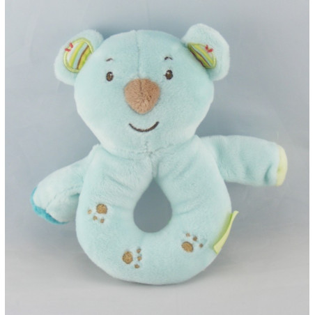 Doudou hochet anneau ours koala bleu Zen SYSTEME U
