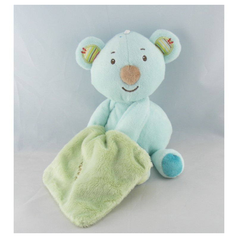 Doudou ours koala bleu Zen mouchoir SYSTEME U